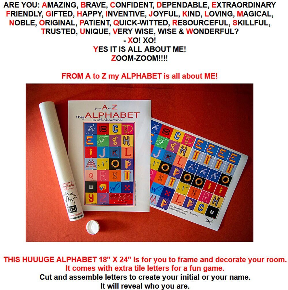 From A-Z My Alphabet is All About Me Alphabet Poster Game Kids Room ...