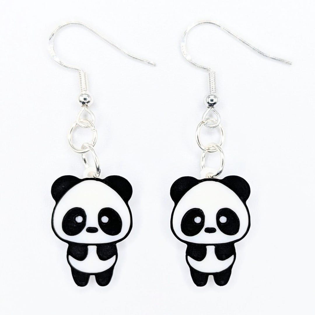 Cute Panda Earrings by Amanda Roos, 3D Printed, Hypoallergenic - Etsy