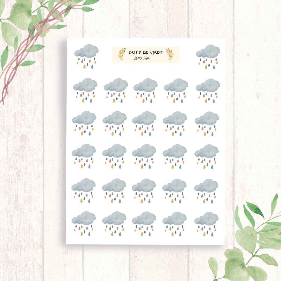 Boho Rain Sticker Sheet, Rain Stickers, Cloud Stickers, Weather ...