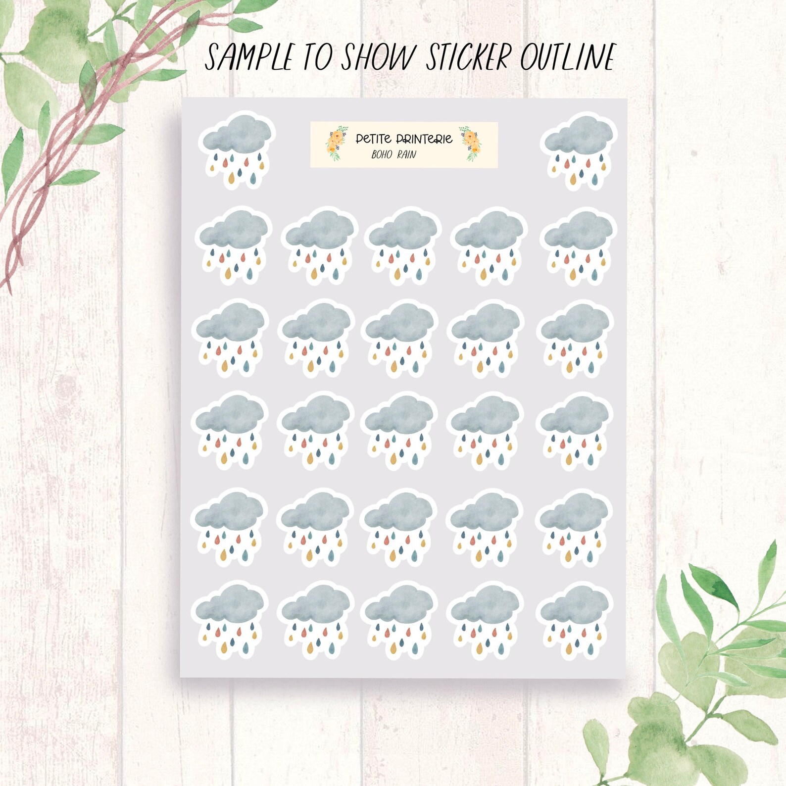 Boho Rain Sticker Sheet, Rain Stickers, Cloud Stickers, Weather ...