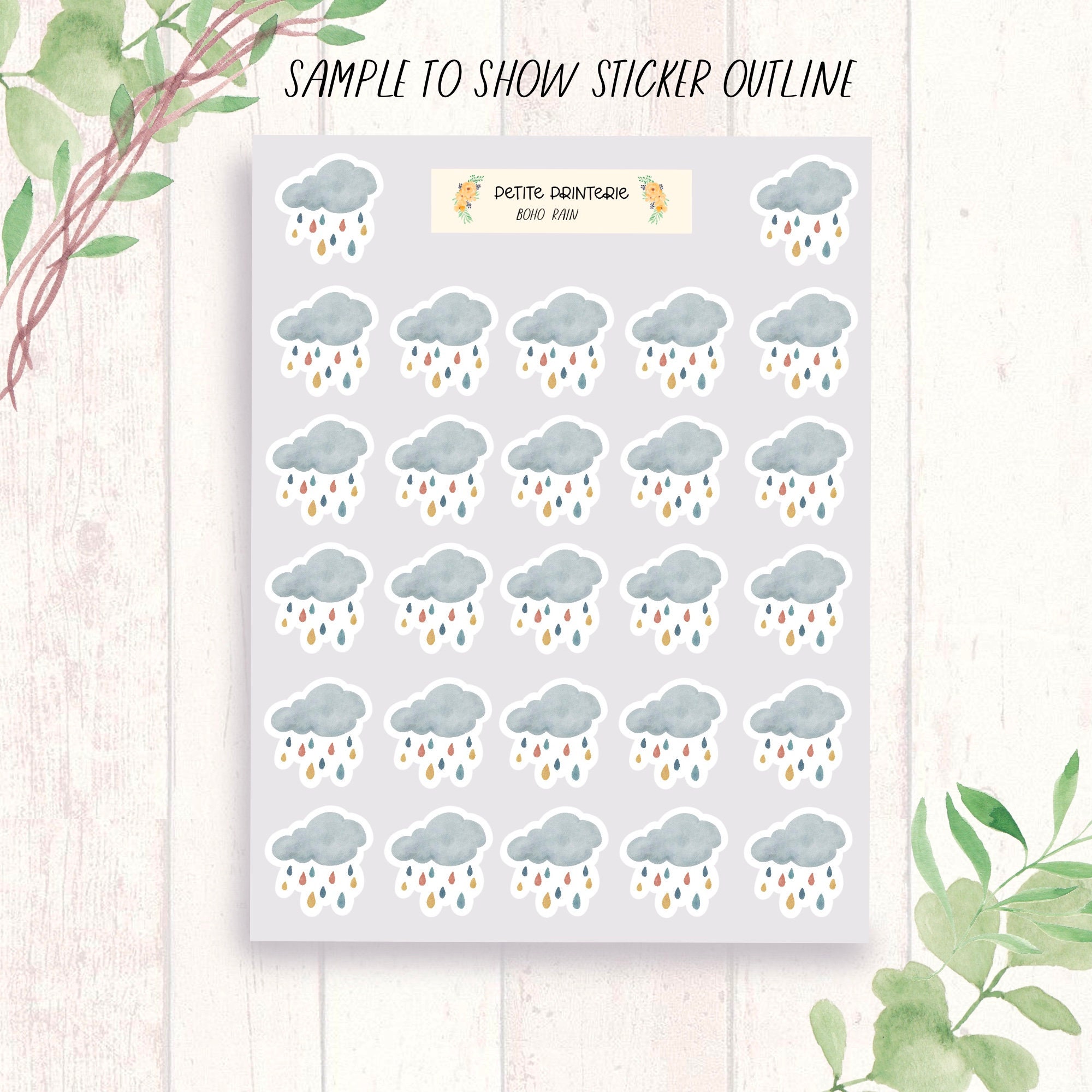 Boho Rain Sticker Sheet, Rain Stickers, Cloud Stickers, Weather ...