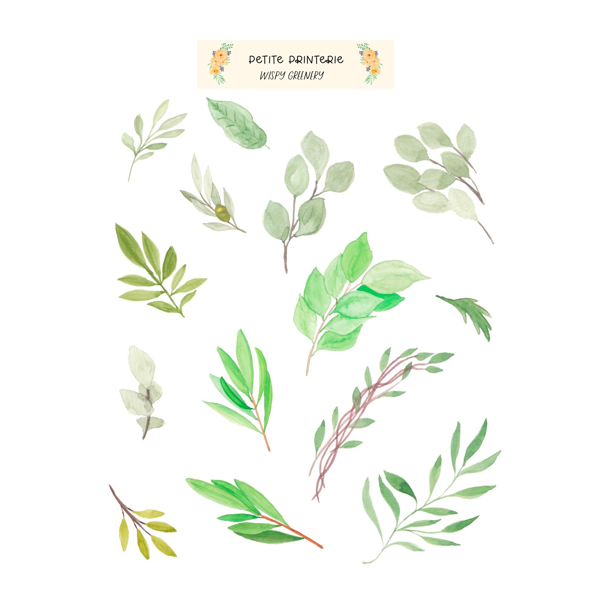 Wispy Greenery Stickers, Foliage Sticker Sheet, Plant Stems Stickers ...