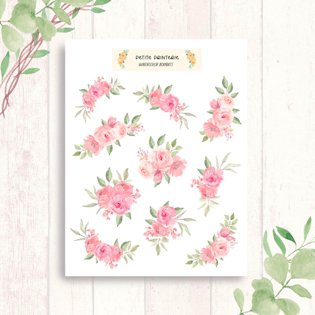 Watercolor Floral Stickers, Floral Sticker Sheet, Flower Sticker Sheet ...