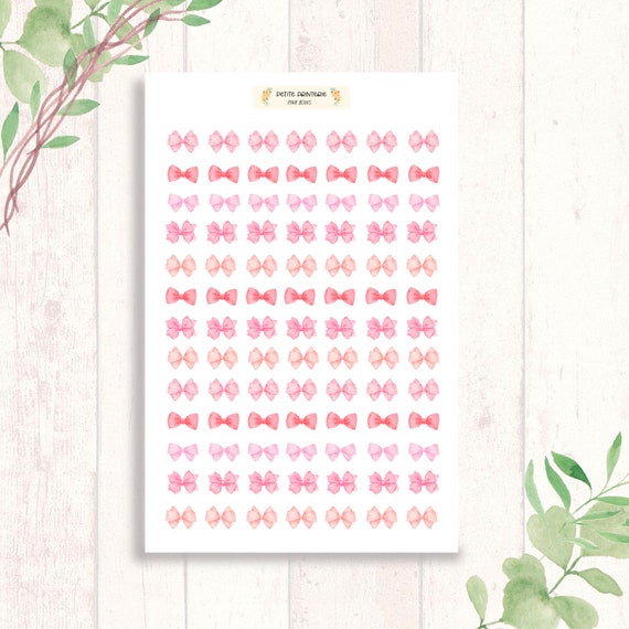 Pink Bow Stickers Bows Sticker Sheet Cute Bow Stickers | Etsy