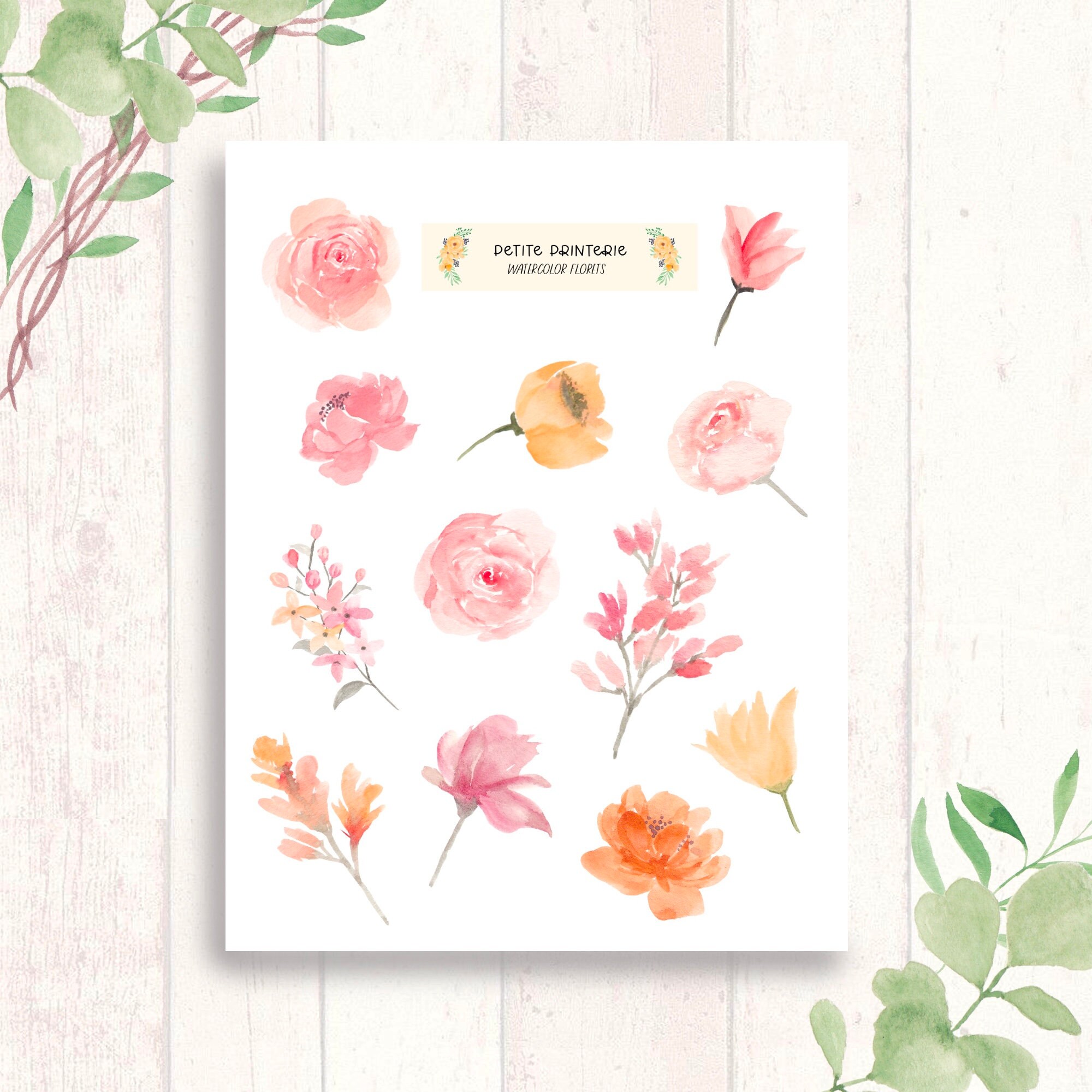 Watercolor Floral Sticker Sheet, Flower Sticker Sheet, Erin Condren ...