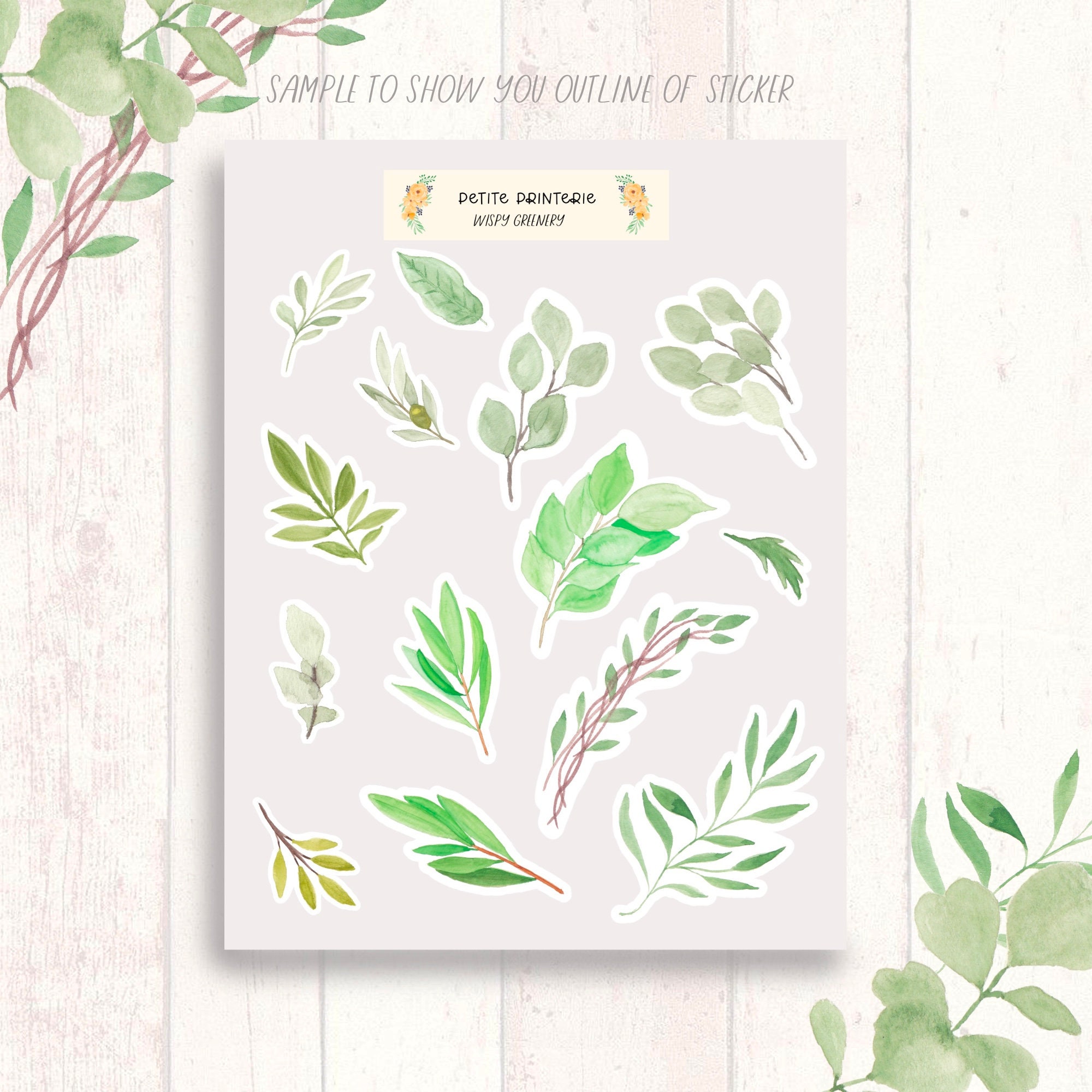 Wispy Greenery Stickers, Foliage Sticker Sheet, Plant Stems Stickers ...
