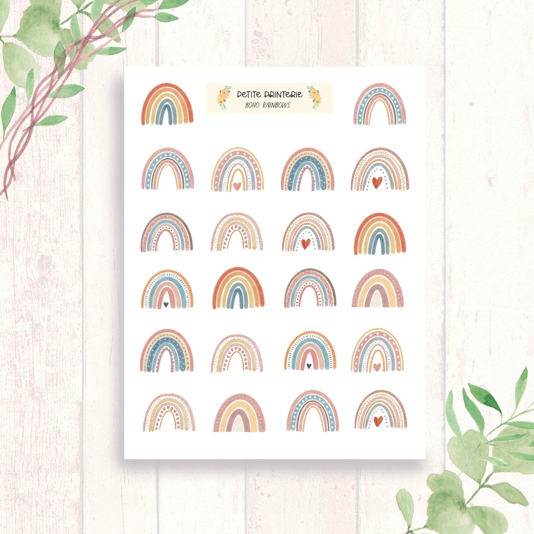 Boho Rainbows Stickers, Rainbow Sticker Sheet, Cute Rainbow Stickers ...