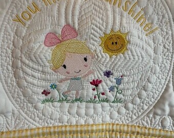 Blue and Yellow Baby Quilt, You Are My Sunshine Baby Quilt, Sunshine Wholecloth Quilt, Baby ...