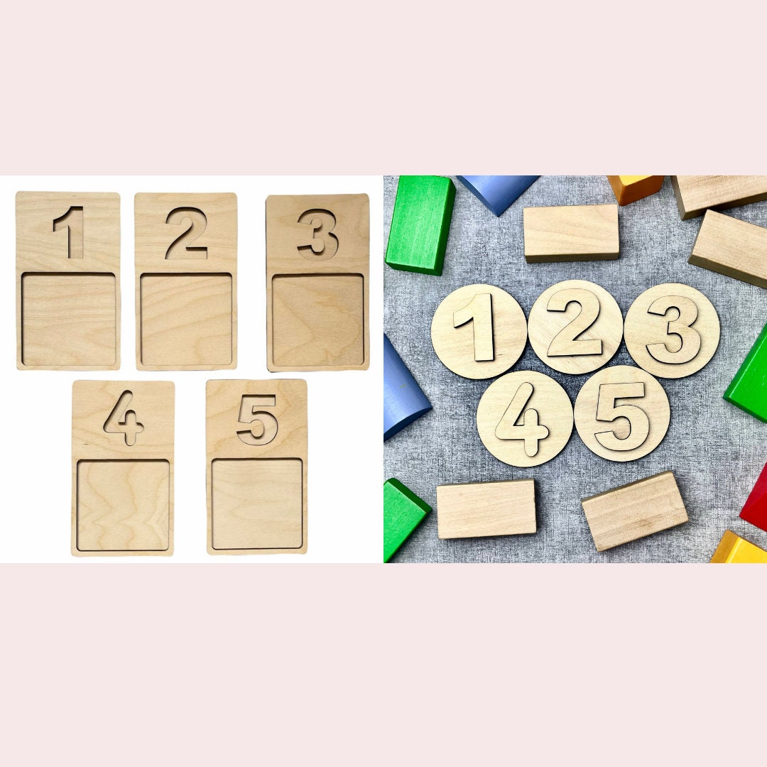5 Wooden Number Trays Wooden Number Tiles Children's - Etsy