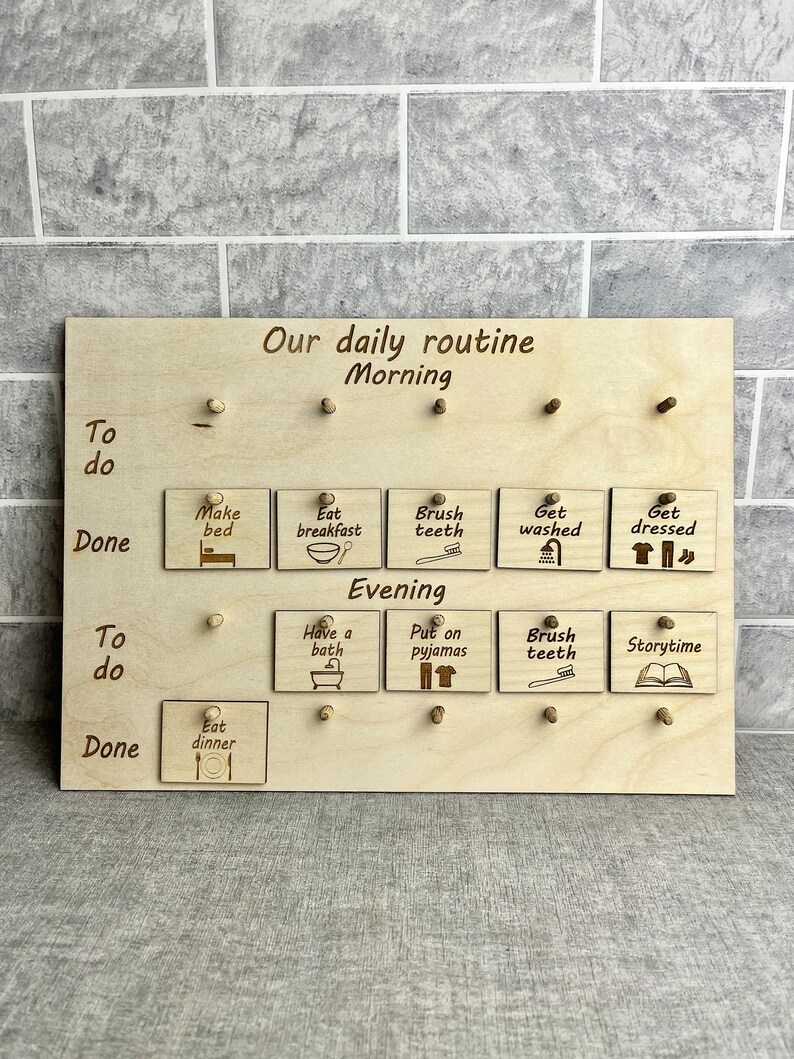 Personalised Wooden Daily Routine Chart, Kids Daily Routine Board ...