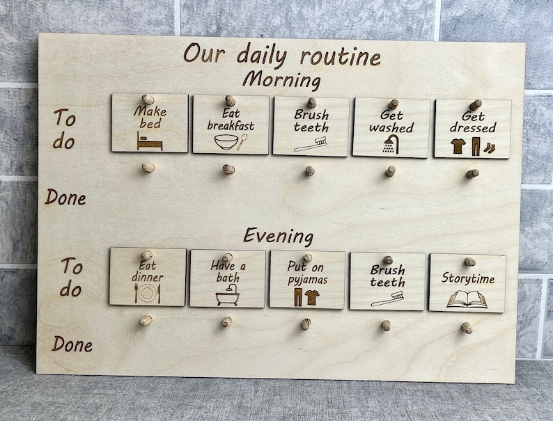 Personalised Wooden Daily Routine Chart, Kids Daily Routine Board, Children's Routine Chart ...