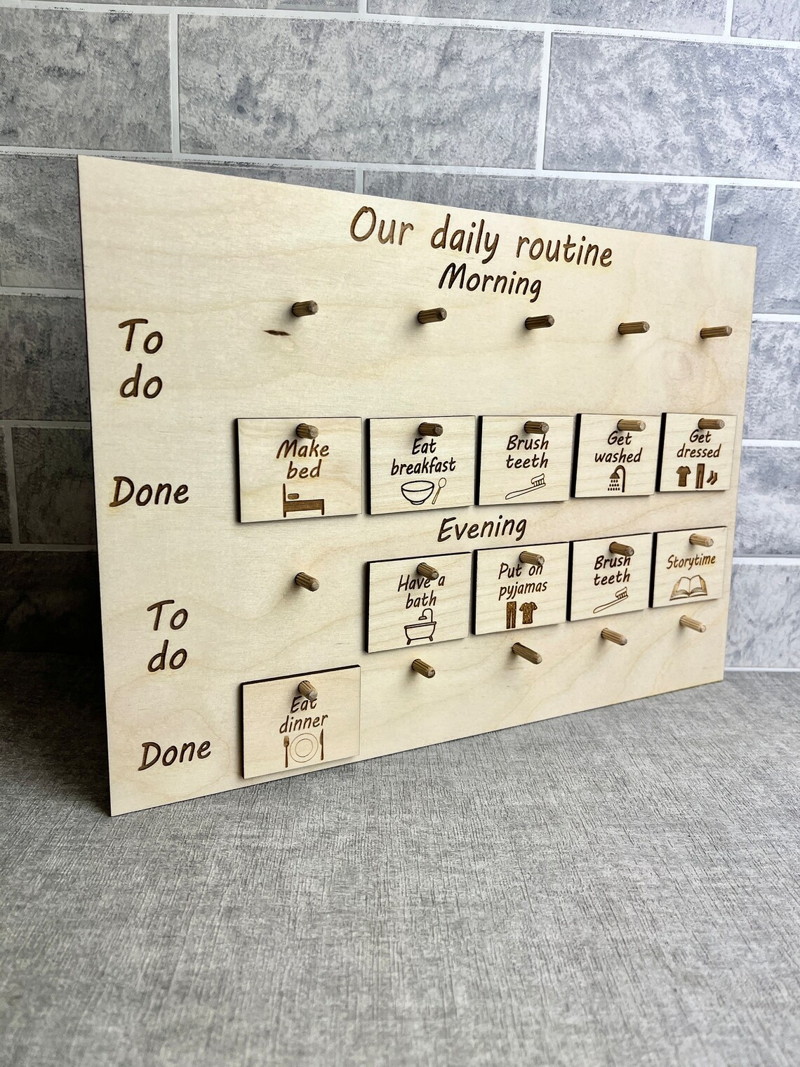 Personalised Wooden Daily Routine Chart, Kids Daily Routine Board ...