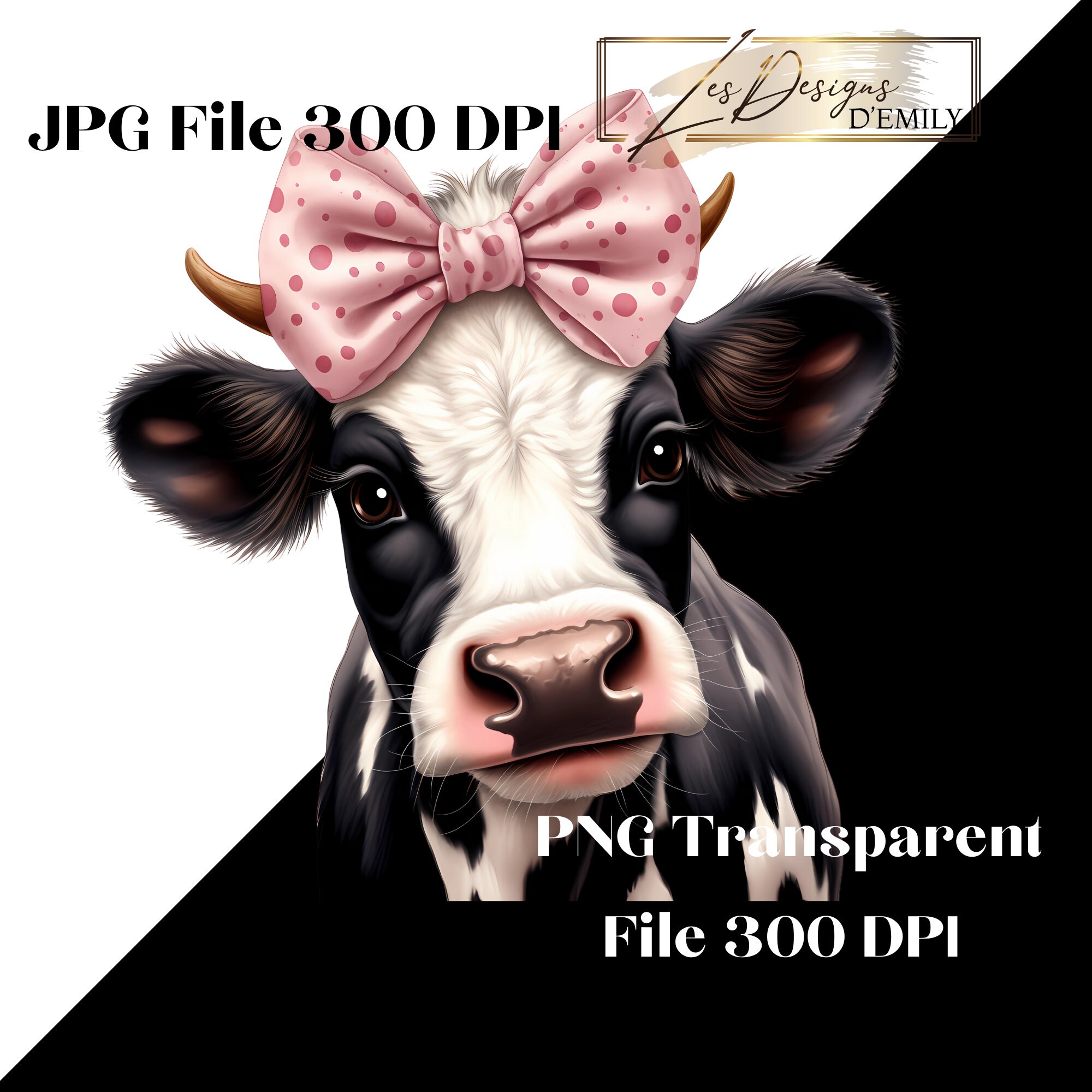 Cow With Pink Bow Sublimation PNG With Transparent Bg - Etsy