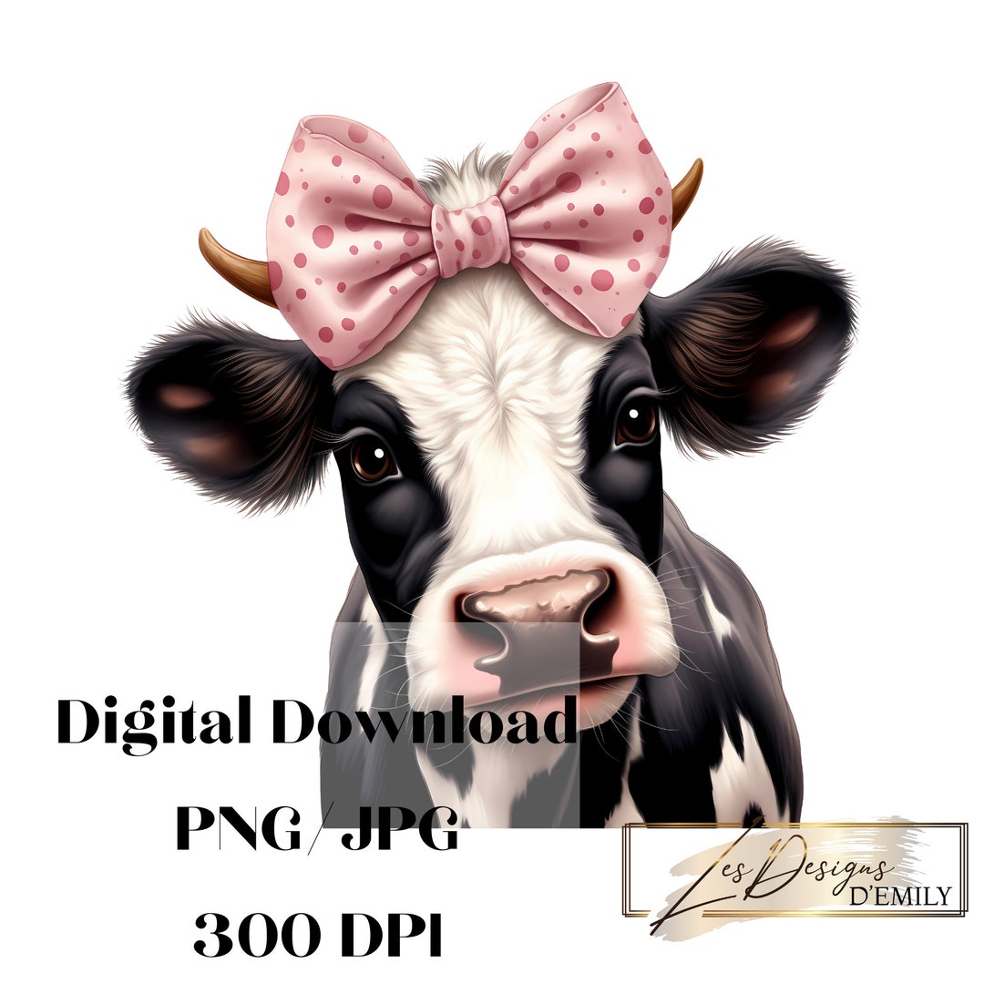 Cow With Pink Bow Sublimation PNG With Transparent Bg - Etsy