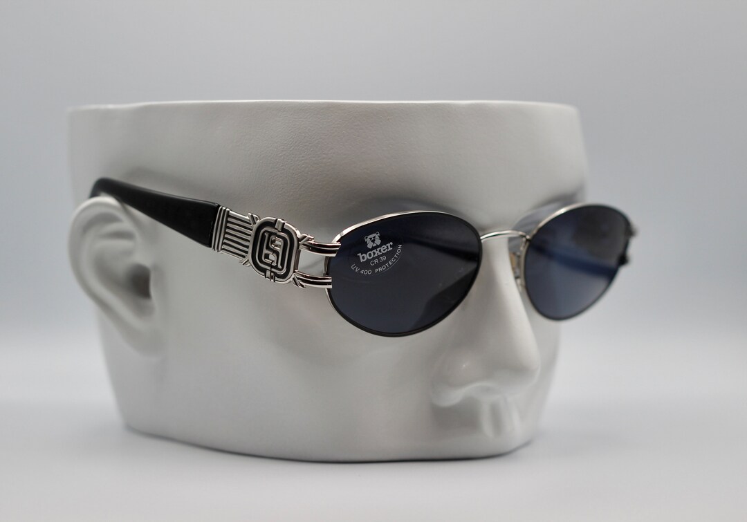 90s Pure Gold by Boxer Silver&black Oval Steampunk Unisex Sunglasses ...