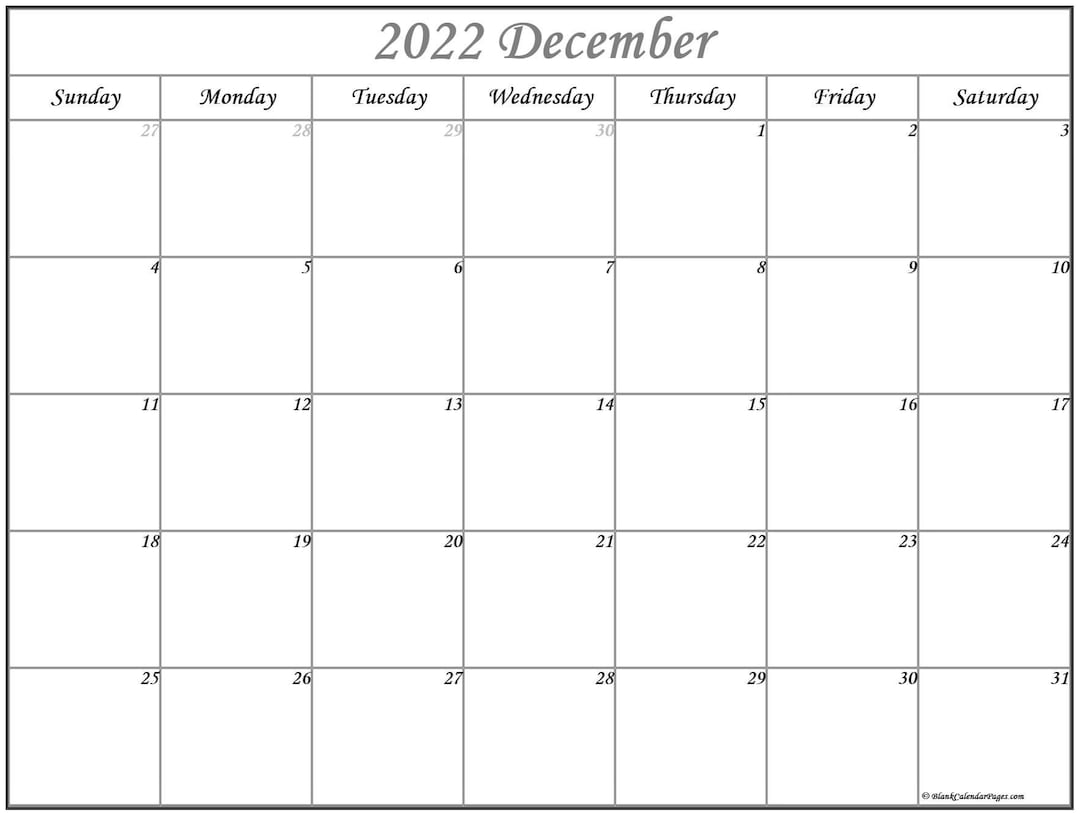 Dec 2022 Printable Calendar - Etsy