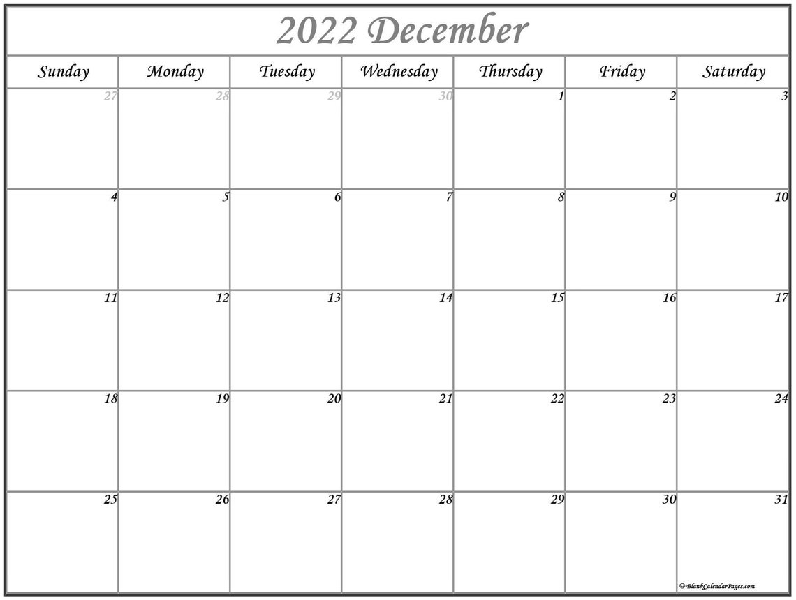 Dec 2022 Printable Calendar - Etsy