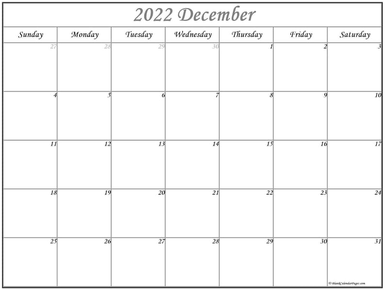 Dec 2022 Printable Calendar - Etsy