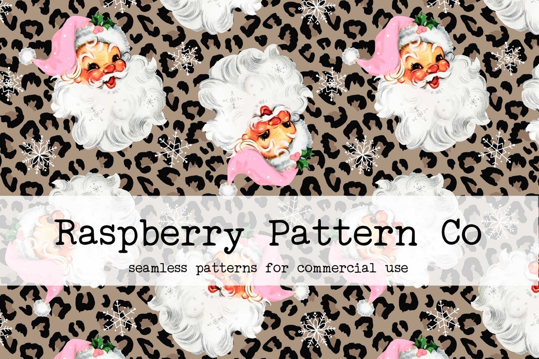 Retro Pink Santa Leopard Seamless Pattern for Commercial Use, Christmas ...