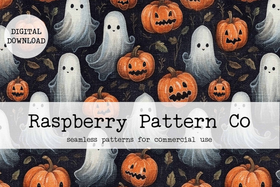 Halloween Seamless Pattern, Spooky Cute Ghost Jack O Lantern Halloween ...