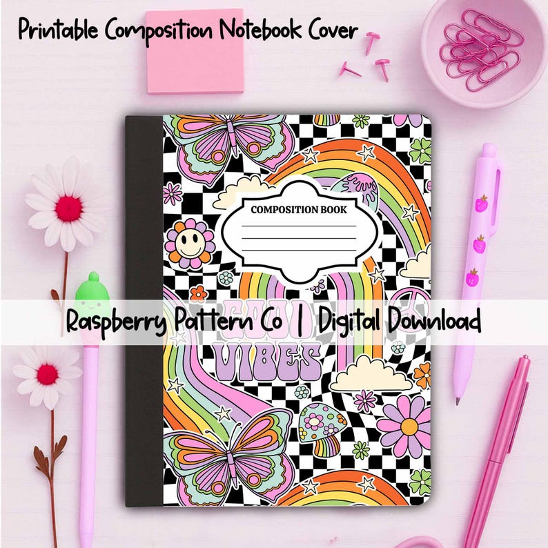 Printable Composition Notebook Cover PNG, Good Vibes Composition Book ...