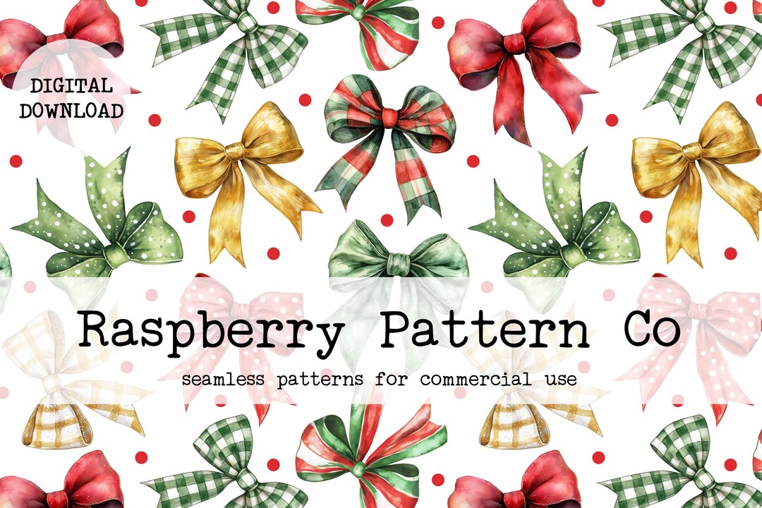 Coquette Christmas Bows Seamless Pattern, Christmas Tartan Seamless ...