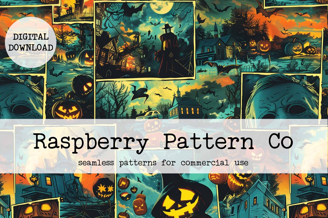 Retro Scary Horror Halloween Patchwork Seamless, Halloween Collage ...