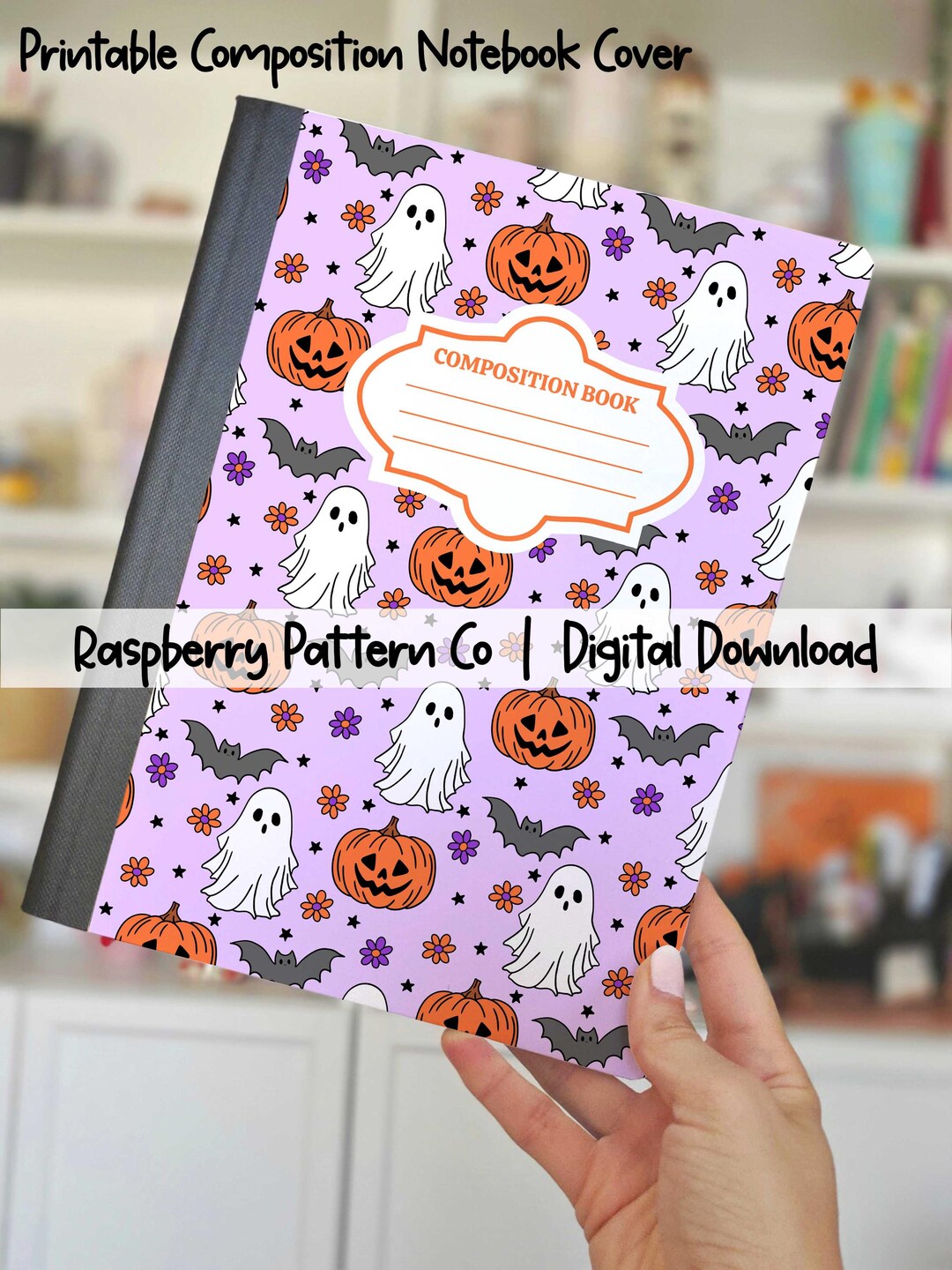 Printable Composition Notebook Cover PNG, Ghost Pumpkin Composition ...