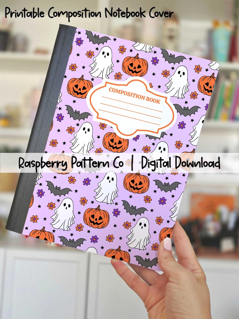 Printable Composition Notebook Cover PNG, Ghost Pumpkin Composition ...