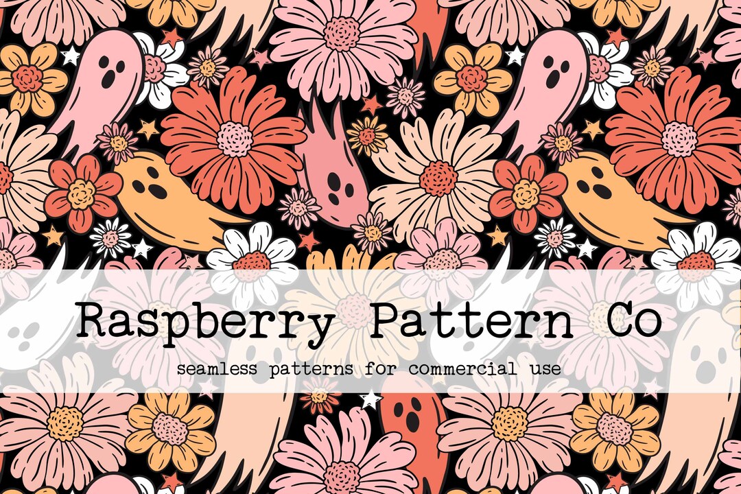 Floral Ghosts Halloween Seamless Pattern File, Pastel Halloween ...