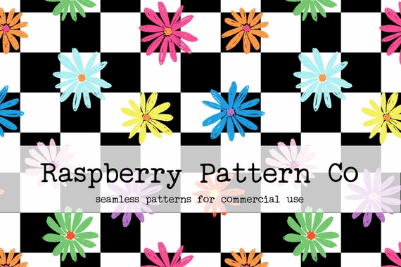 Boho Rainbow Daisy Floral Checker Seamless Pattern for | Etsy