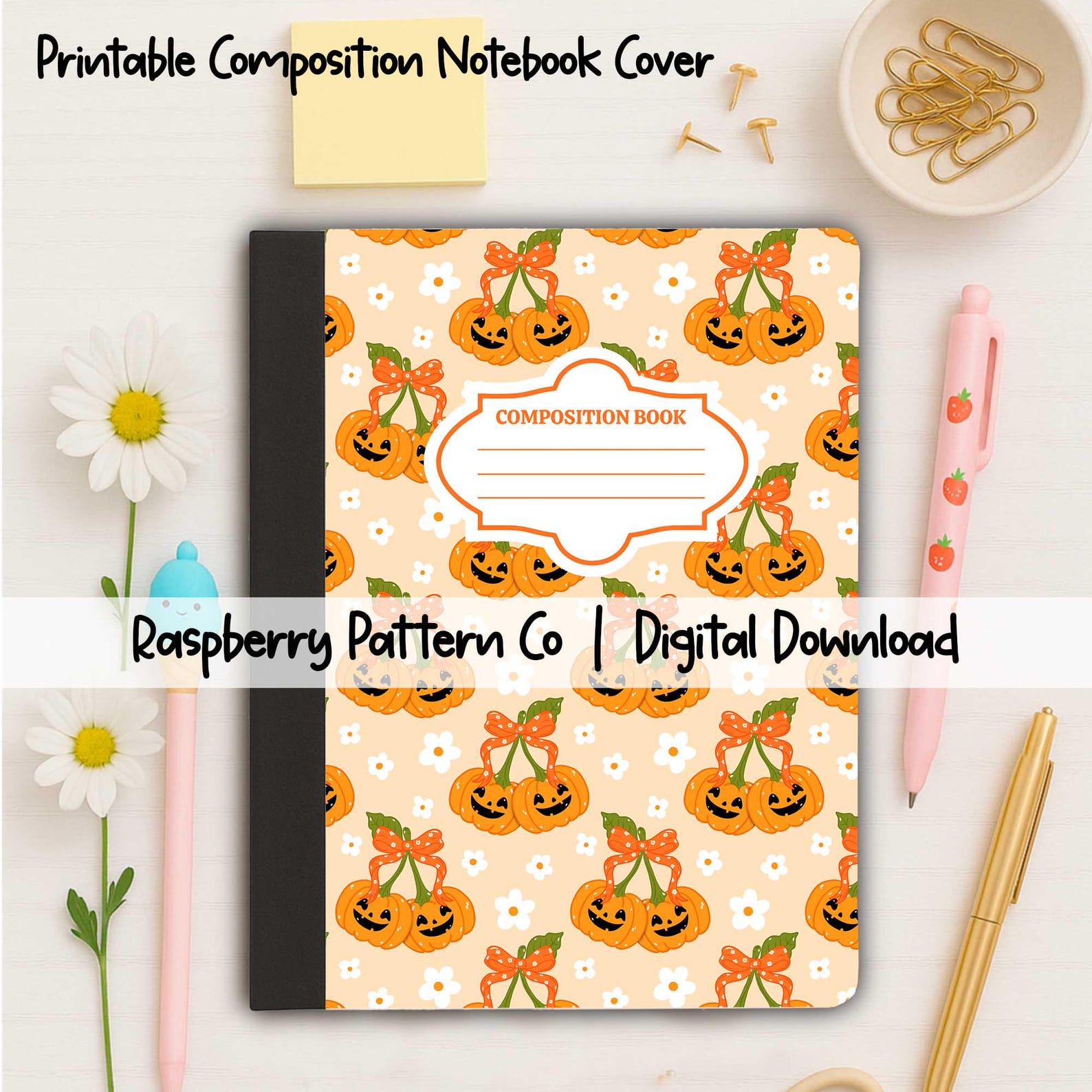Printable Composition Notebook Cover PNG, Coquette Ghost Composition ...