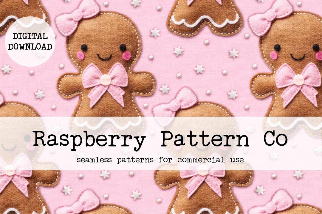 Felt Embroidery Seamless File, Gingerbread Man Seamless, Pink Christmas ...