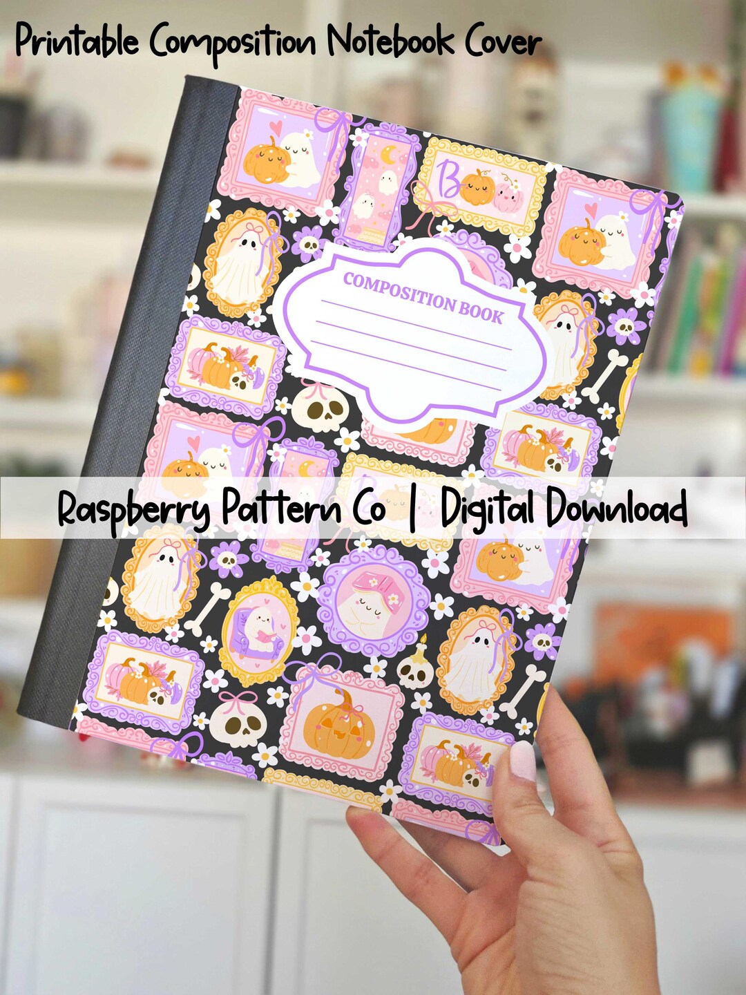 Printable Composition Notebook Cover PNG, Coquette Ghost Composition ...