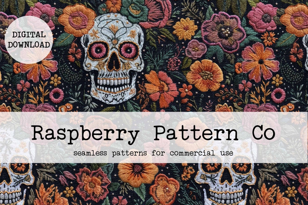 Embroidery Seamless File, Floral Skull Embroidery Seamless, Halloween ...