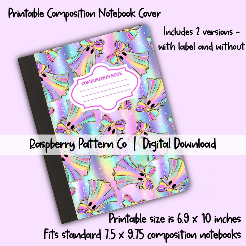 Printable Composition Notebook Cover PNG, Coquette Iridescent Ghost ...