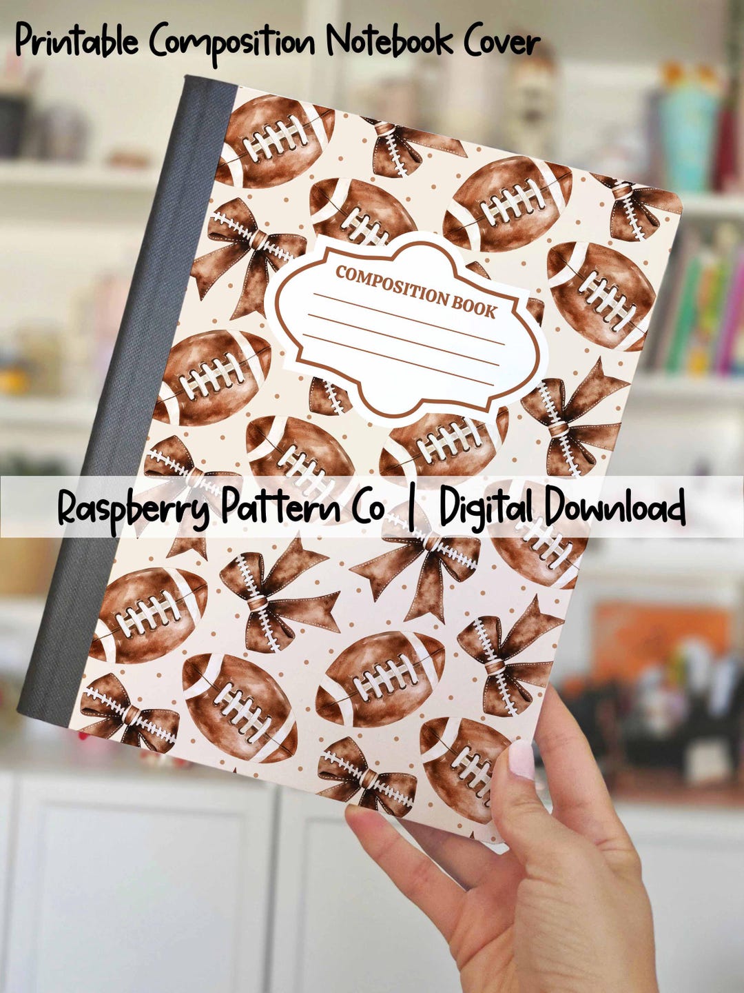 Printable Composition Notebook Cover PNG, Coquette Football Bows ...