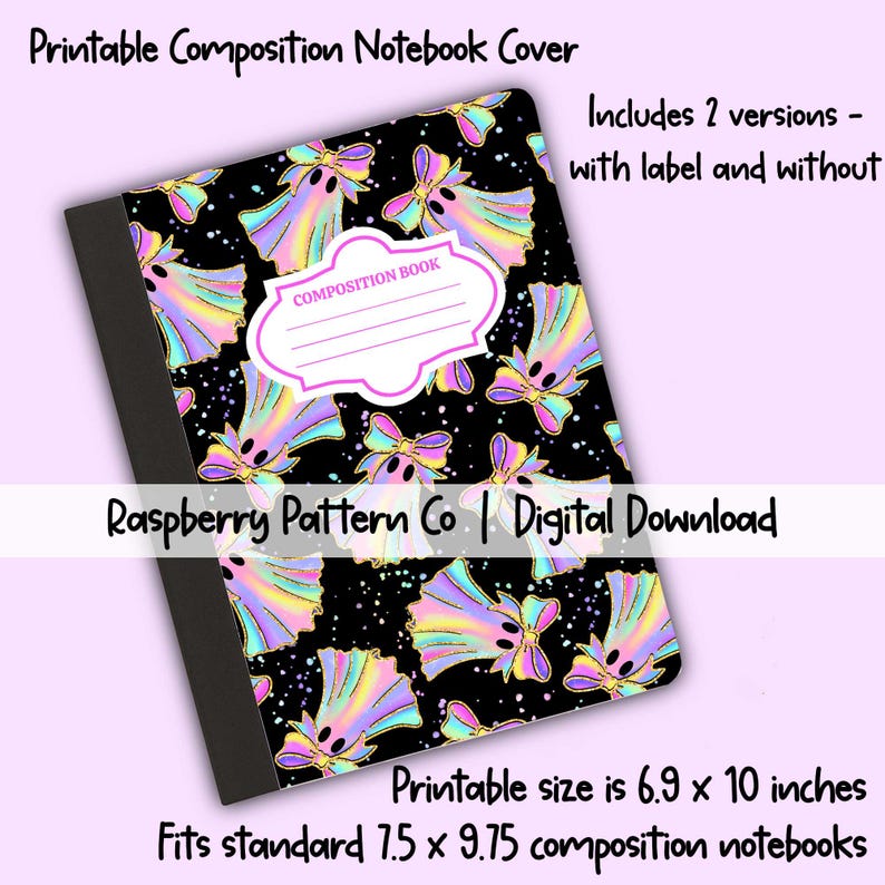 Printable Composition Notebook Cover PNG, Coquette Iridescent Ghost ...