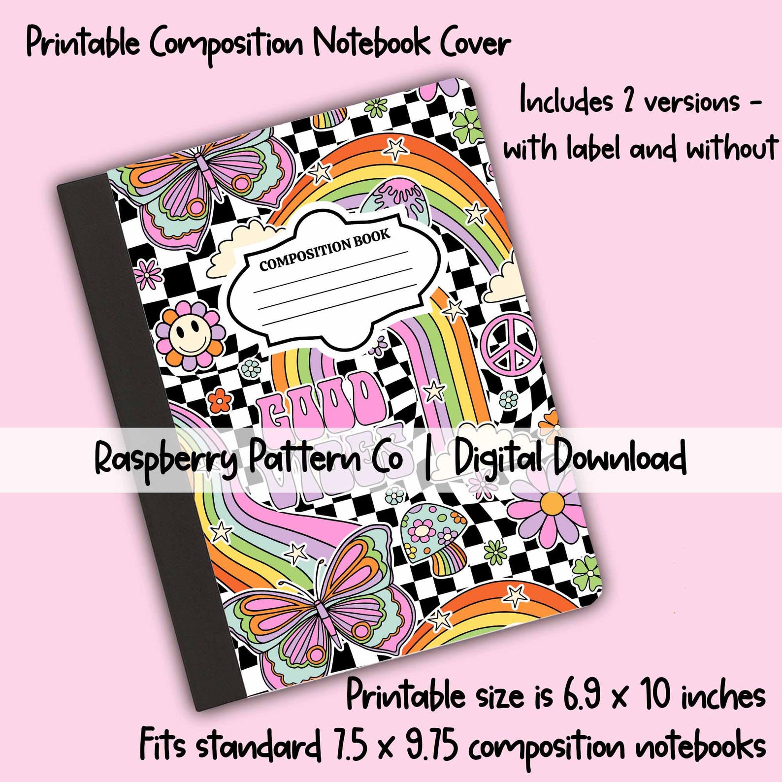 Printable Composition Notebook Cover PNG, Good Vibes Composition Book ...