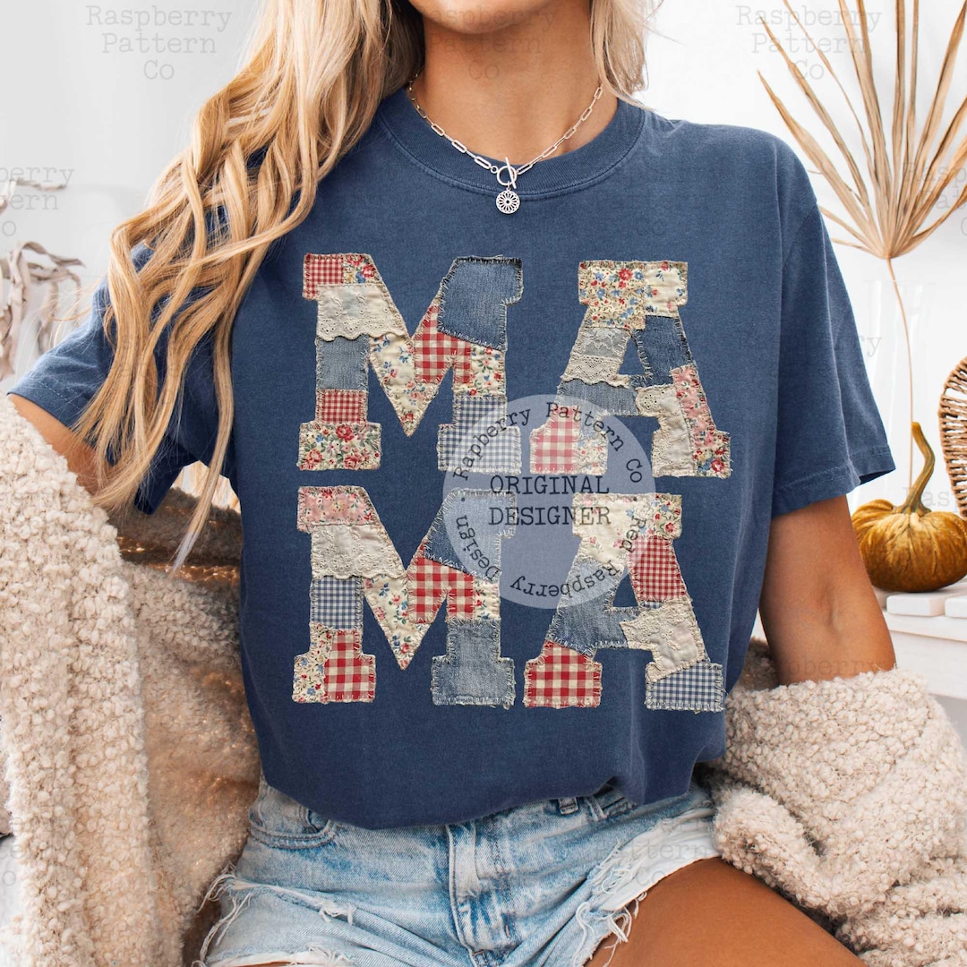 Retro Grandma Core Mama PNG, Faux Patchwork Mama Shirt, Cottage Core ...