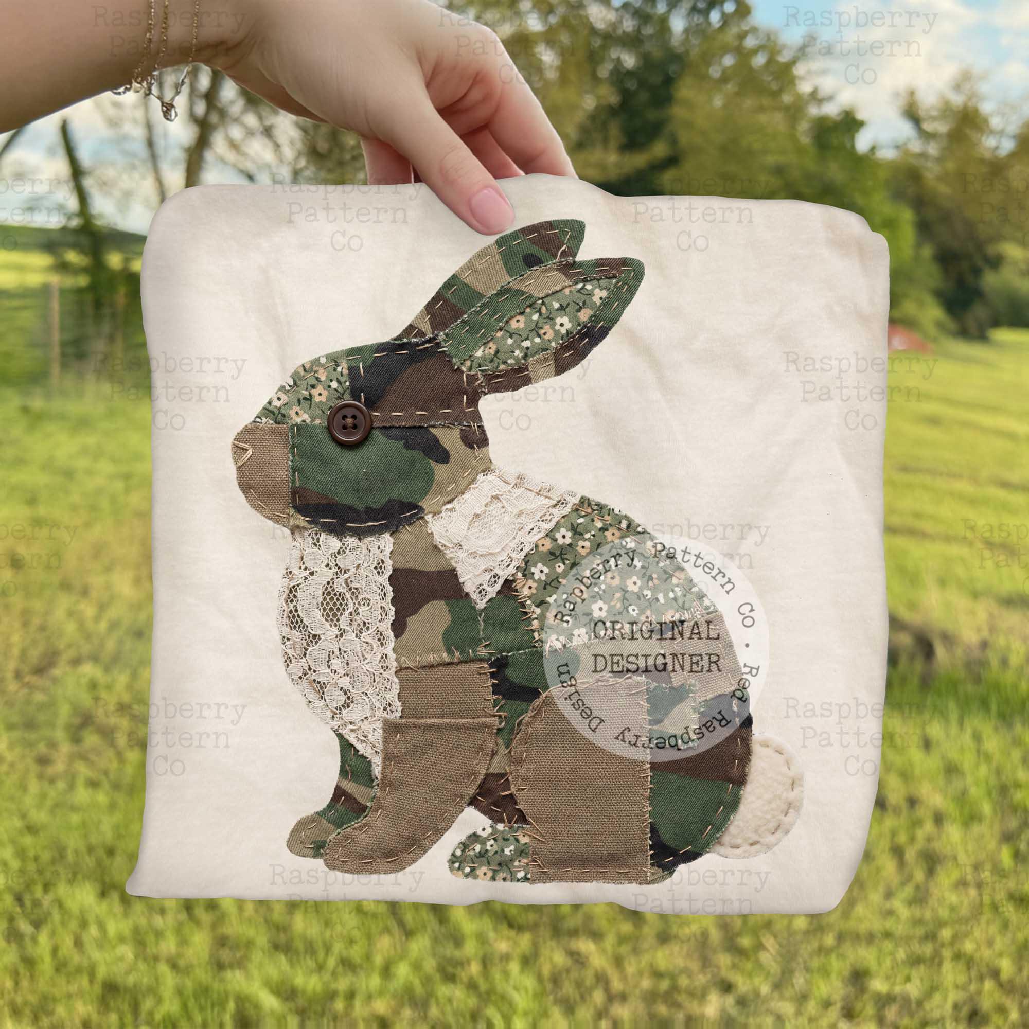 Patchwork Camo Easter Bunny PNG, Faux Quilted Appliqué Grandmacore ...