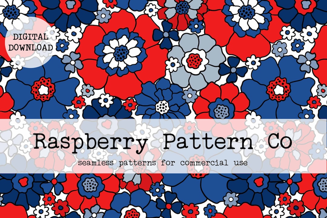 Retro Fourth of July Bright Floral Seamless File, America Americana ...