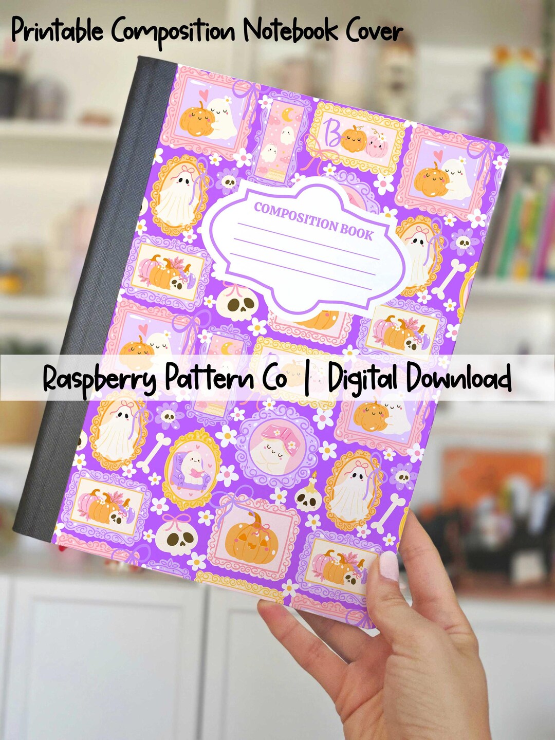 Printable Composition Notebook Cover PNG, Coquette Ghost Composition ...