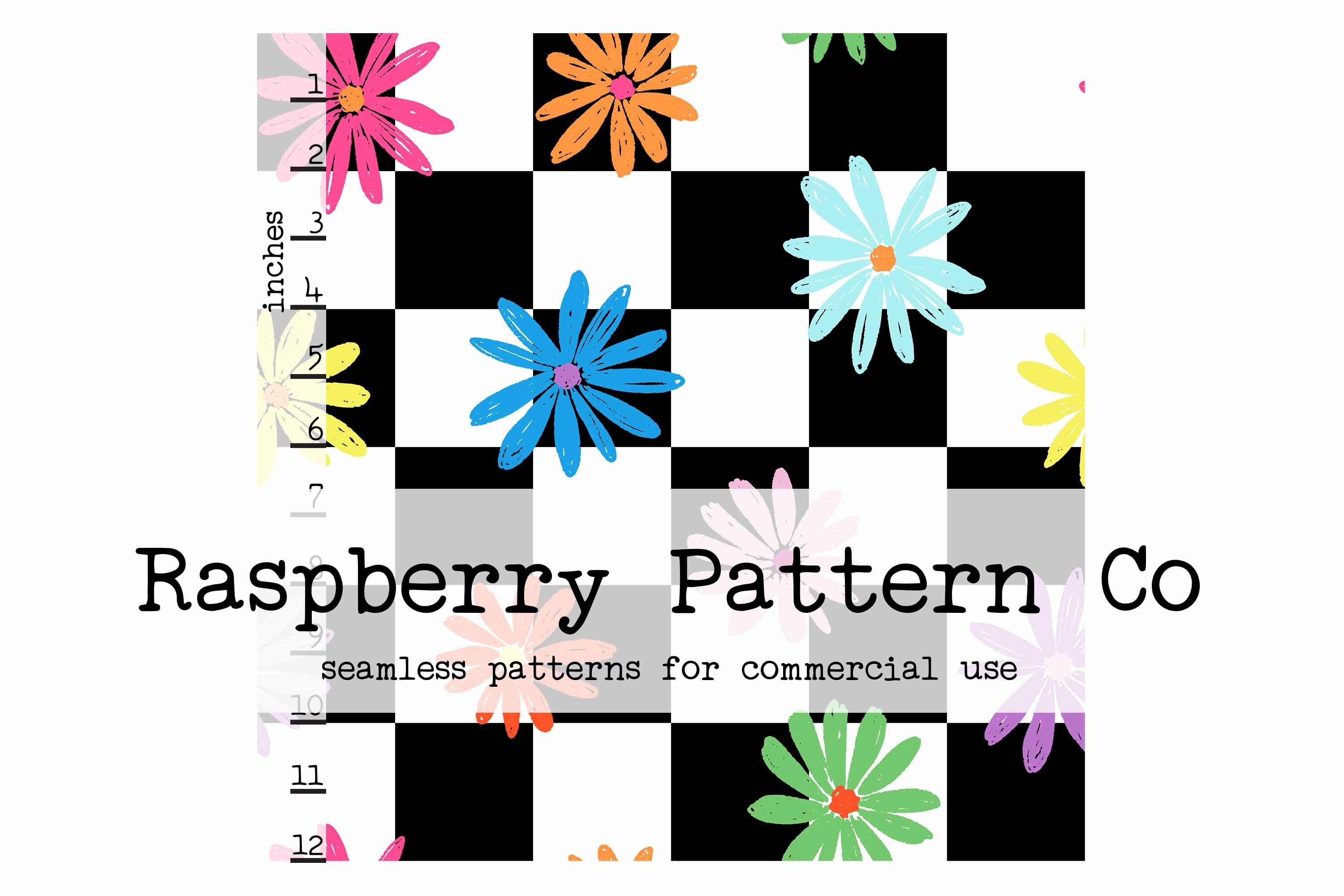 Boho Rainbow Daisy Floral Checker Seamless Pattern for Commercial Use ...
