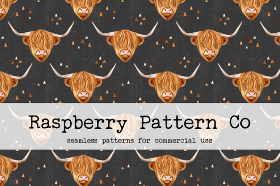 Highland Cow Western Boho Grey Seamless Pattern for Commercial - Etsy