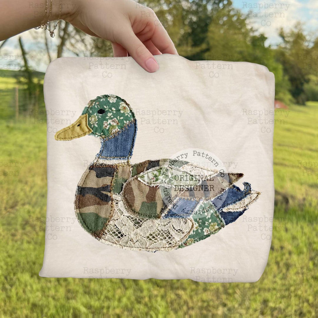 Patchwork Mallard Duck PNG, Faux Quilted Appliqué Grandmacore Hunting ...