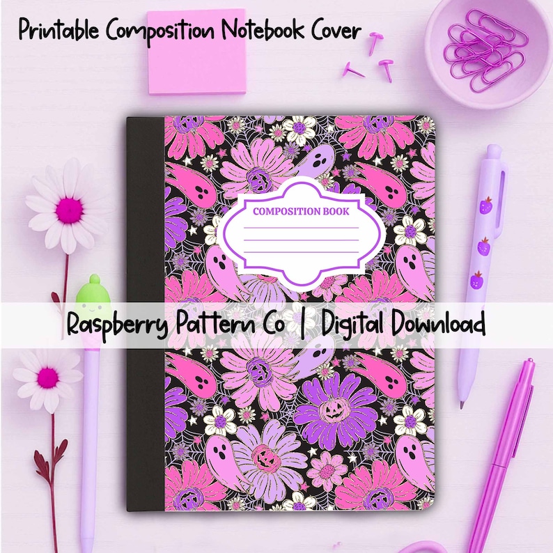 Printable Composition Notebook Cover PNG, Coquette Ghost Composition ...