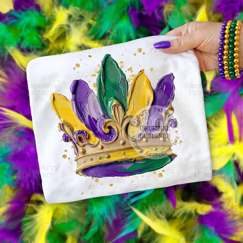 Mardi Gras Crown Brushstroke PNG, Louisiana Preppy Y2K Mardi Gras Beads ...