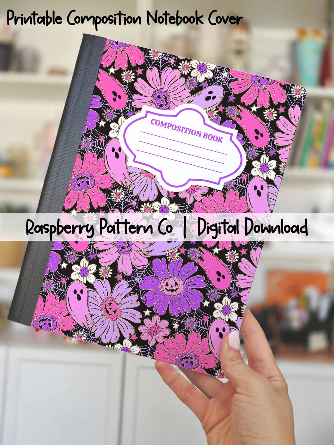 Printable Composition Notebook Cover PNG, Coquette Ghost Composition ...