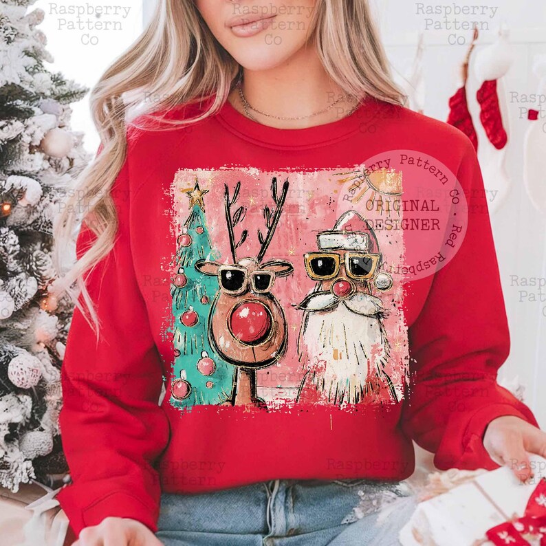 Preppy Santa Claus Png, Glitter Santa Claus,preppy Cute Reindeer Png ...